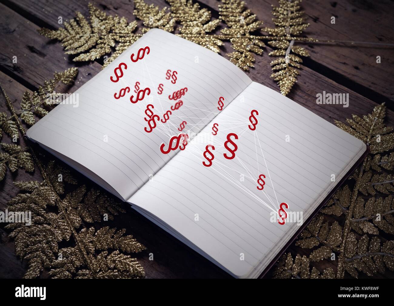 3D Section symbol icons and open notebook Stock Photo - Alamy