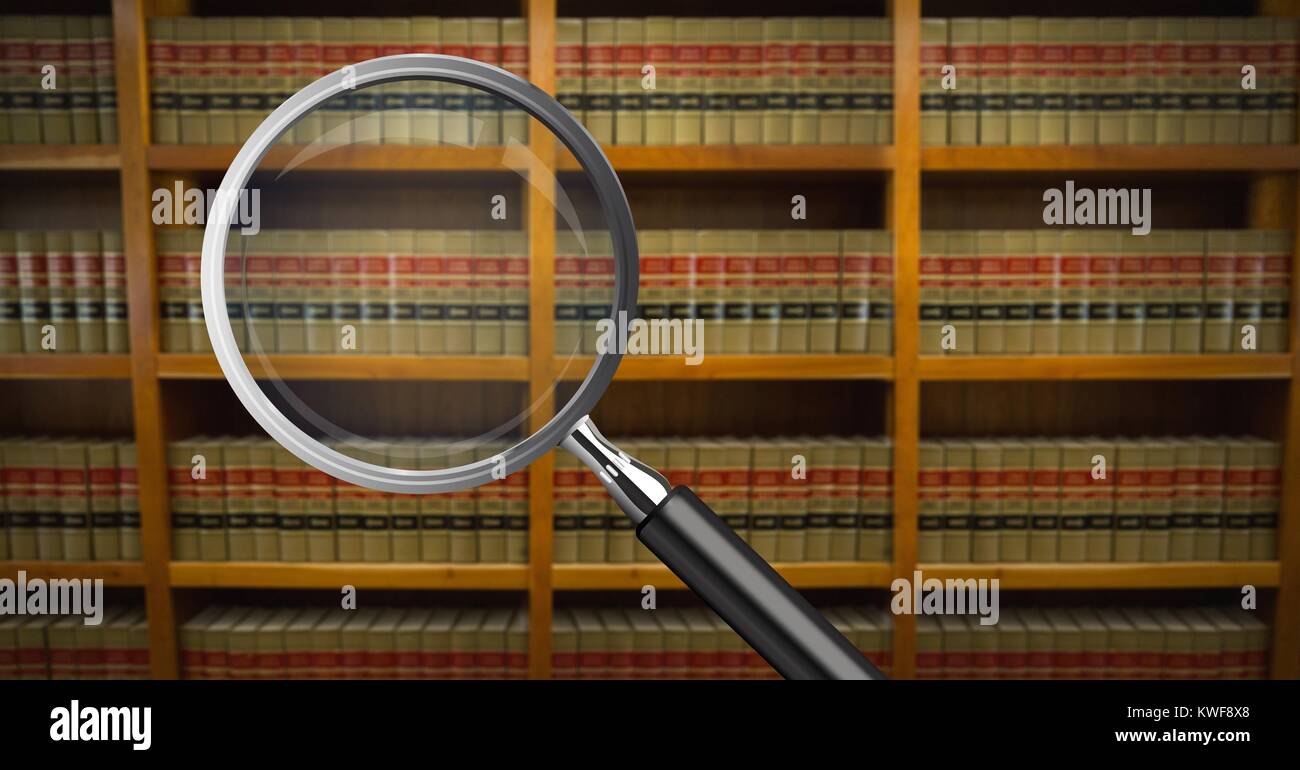 3D Magnifying glass over books Stock Photo - Alamy