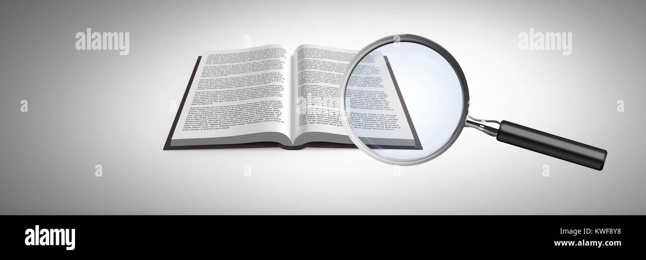 3D Magnifying glass over book Stock Photo - Alamy
