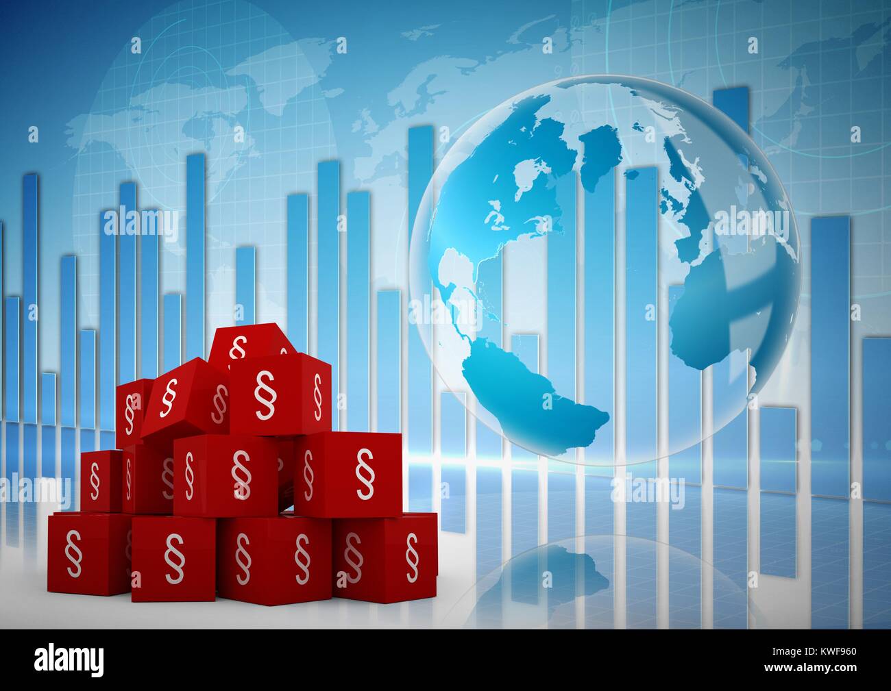 3D Section Symbol icons with world map and bar charts Stock Photo - Alamy