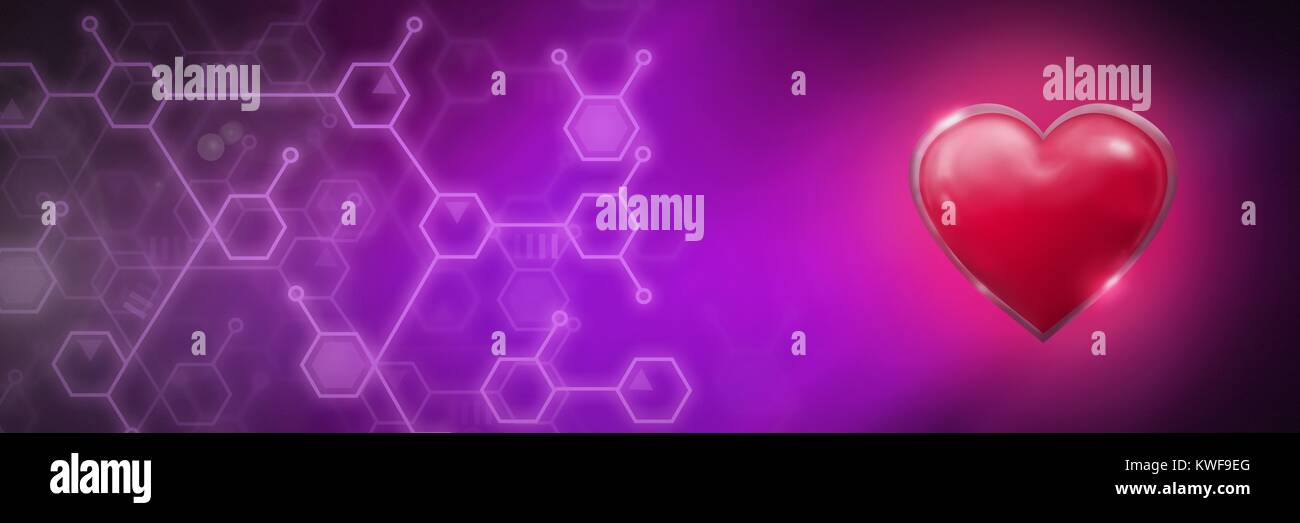 Shiny heart glowing with purple science background Stock Photo - Alamy