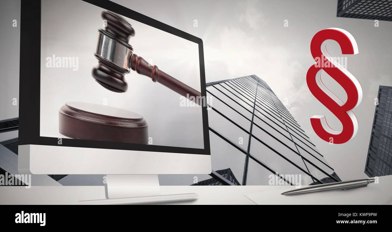 3D Section symbol icon and justice gavel on computer screen Stock Photo ...