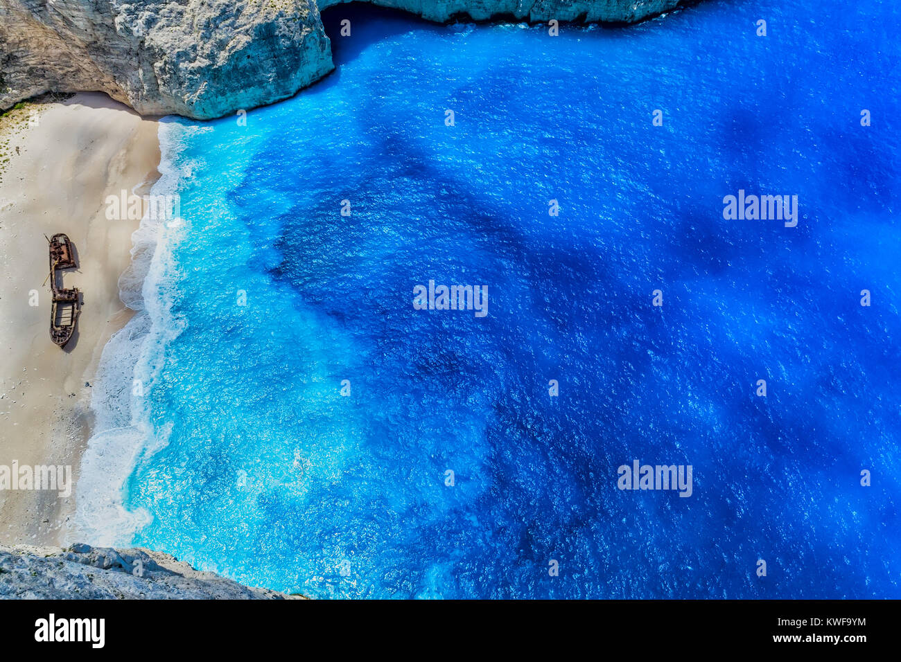 Aerial view of Navagio (Shipwreck) Beach in Zakynthos island, Greece ...