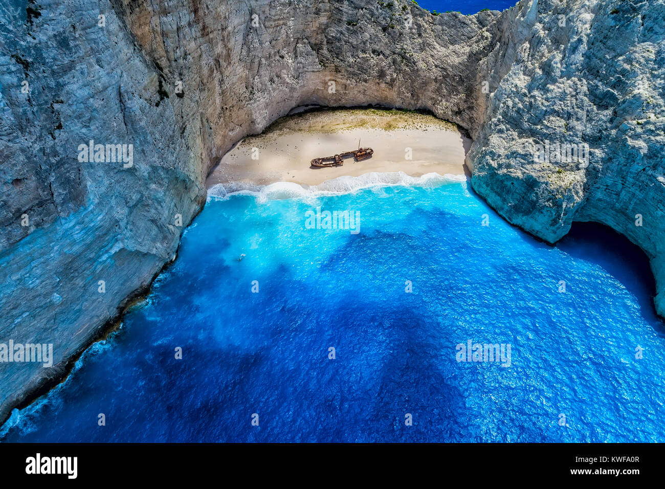 Aerial view of Navagio (Shipwreck) Beach in Zakynthos island, Greece ...