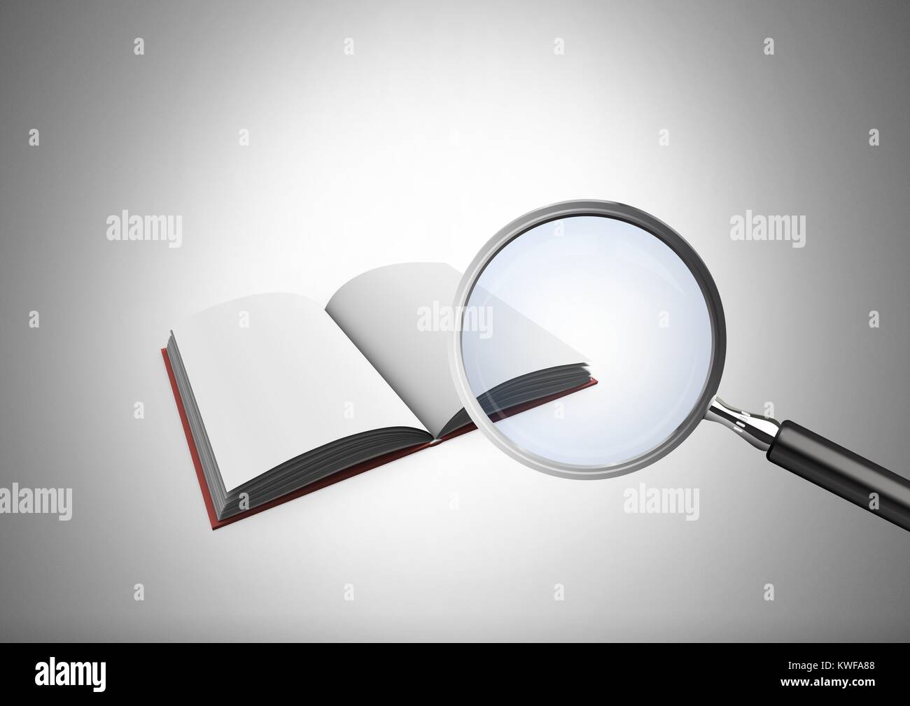 3D Magnifying glass over book Stock Photo - Alamy