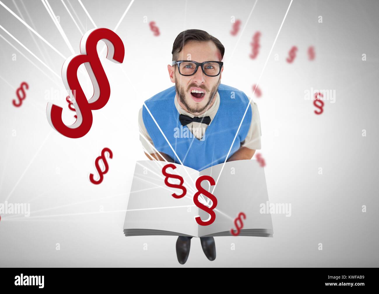 3D Section symbol icons and man holding open book Stock Photo - Alamy