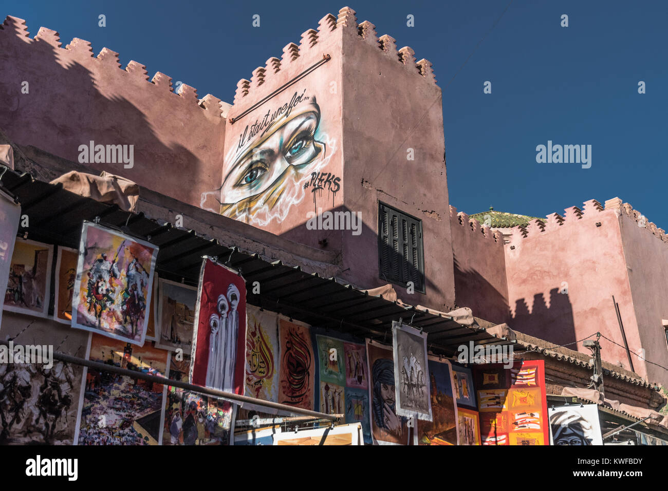 Back street in the medina with traditional architecture, windows, doors ...