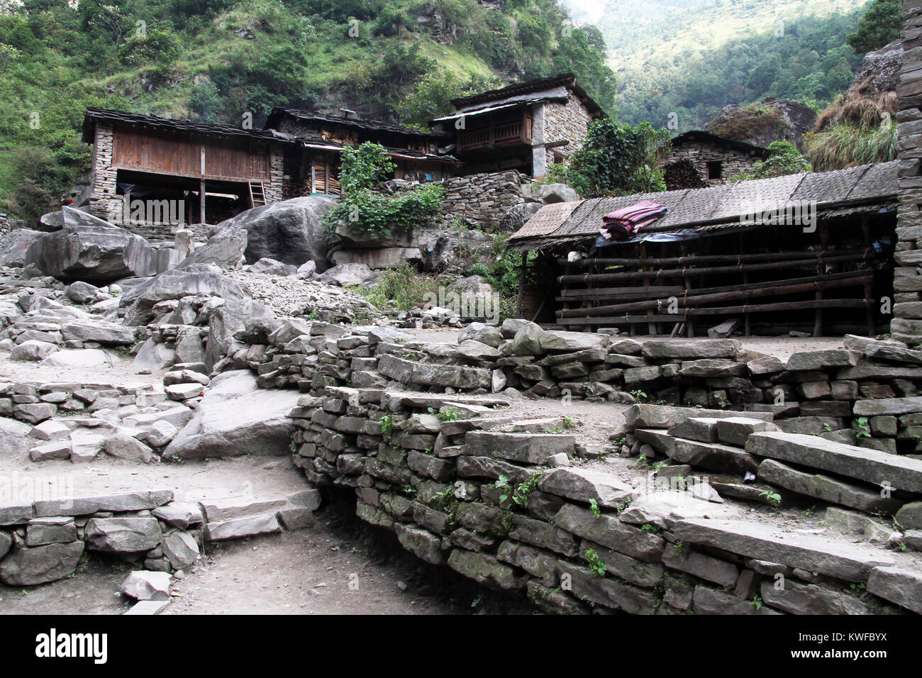 Stone houses in village in Nepal Stock Photo - Alamy