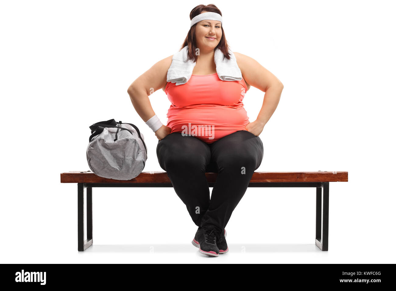 Overweight woman sitting on bench hi-res stock photography and images ...