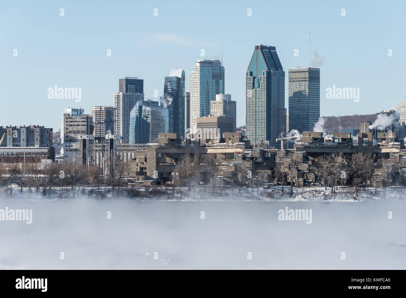 Montreal, CA - 1 January 2018: Montreal Skyline in winter as ice fog ...