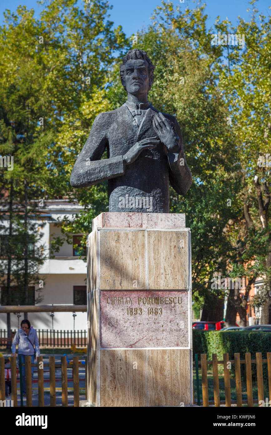 Statue of famous 19th century Romanian composer Ciprian Porumbescu ...