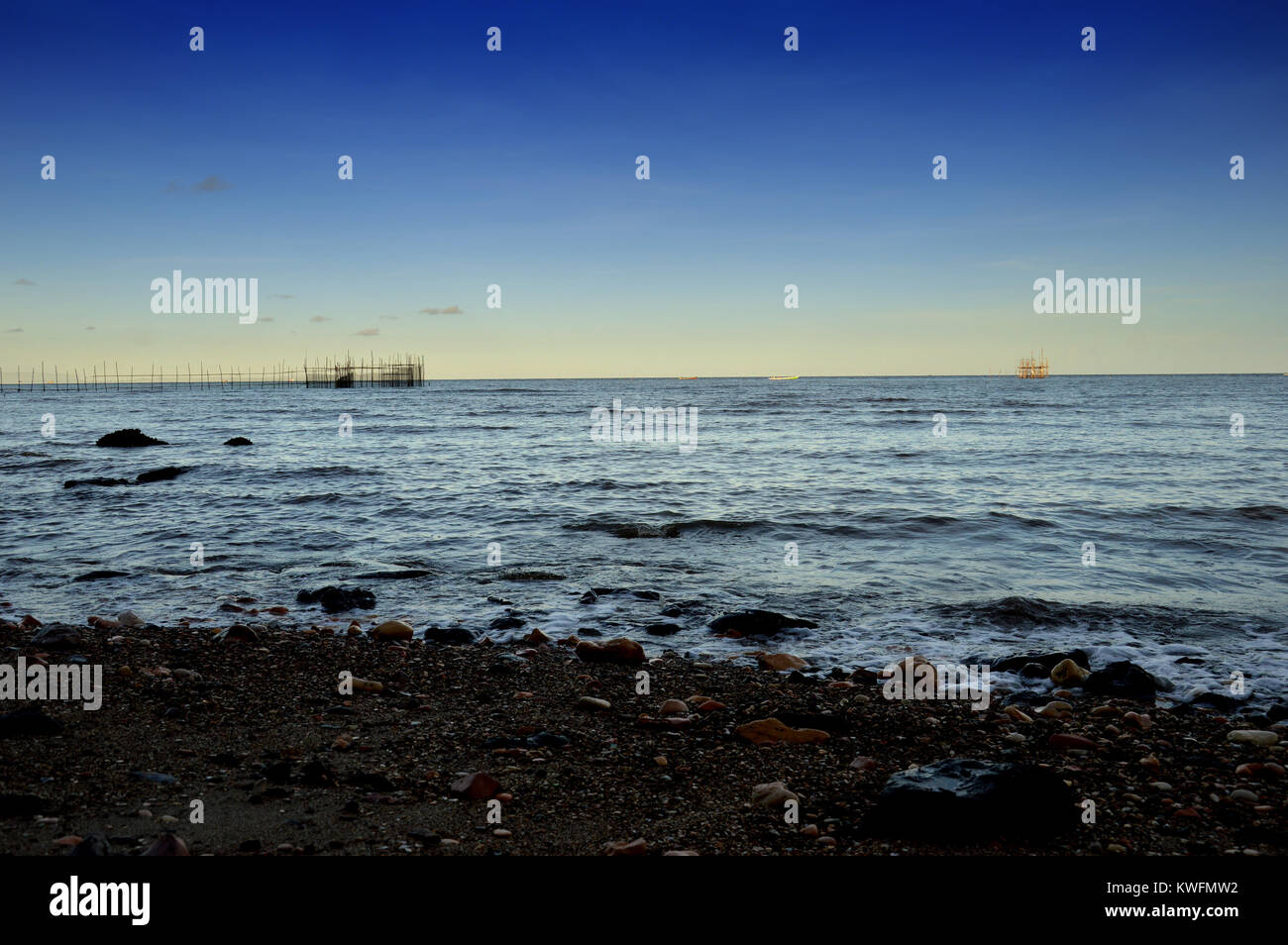 fisherman trap on Tanjung Batu Beach in Tarakan Indonesia Stock Photo ...