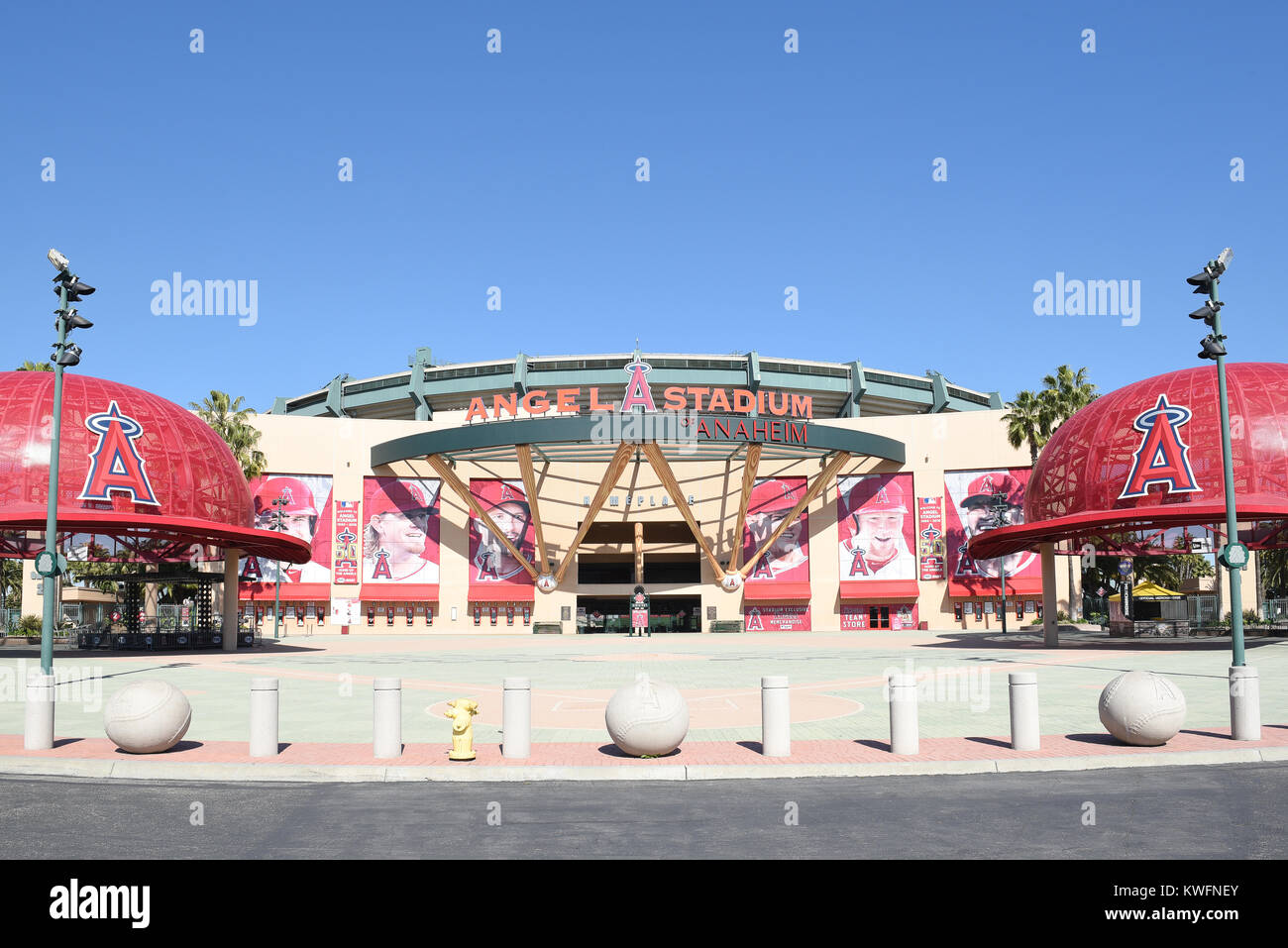 ANAHEIM, CALIFORNIA - FEBRUARY 24, 2017: Main gate entrance to Angel ...