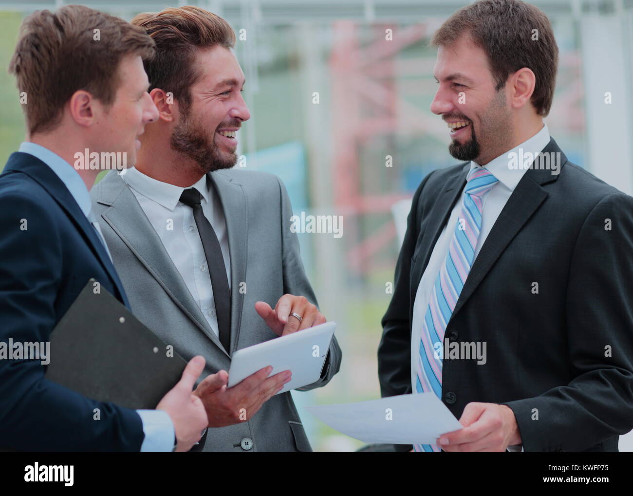 Successful team of coworkers making great meeting discussion in Stock ...