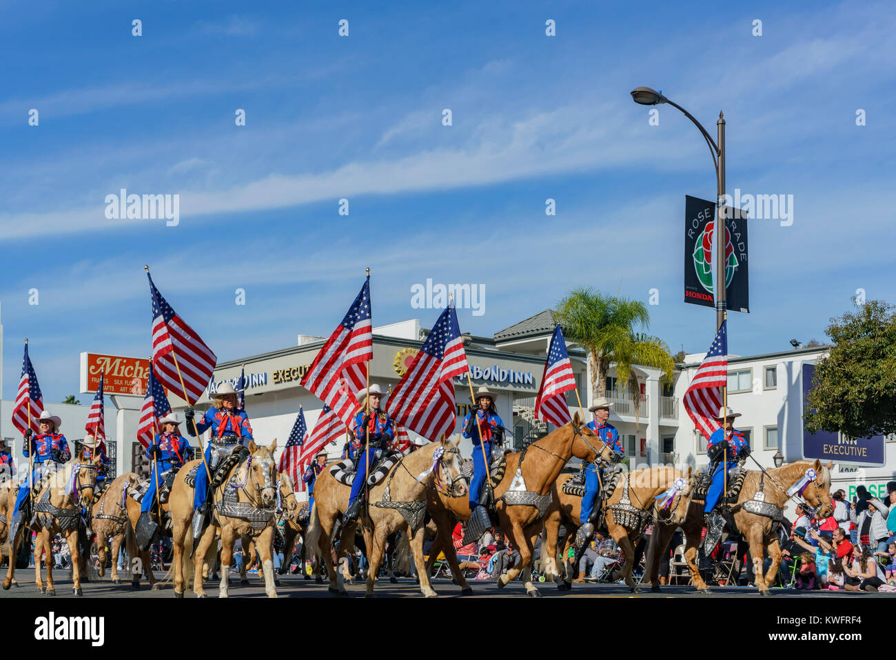 Pasadena, JAN 1: Superb horse with cowboy in the famous Rose Parade ...