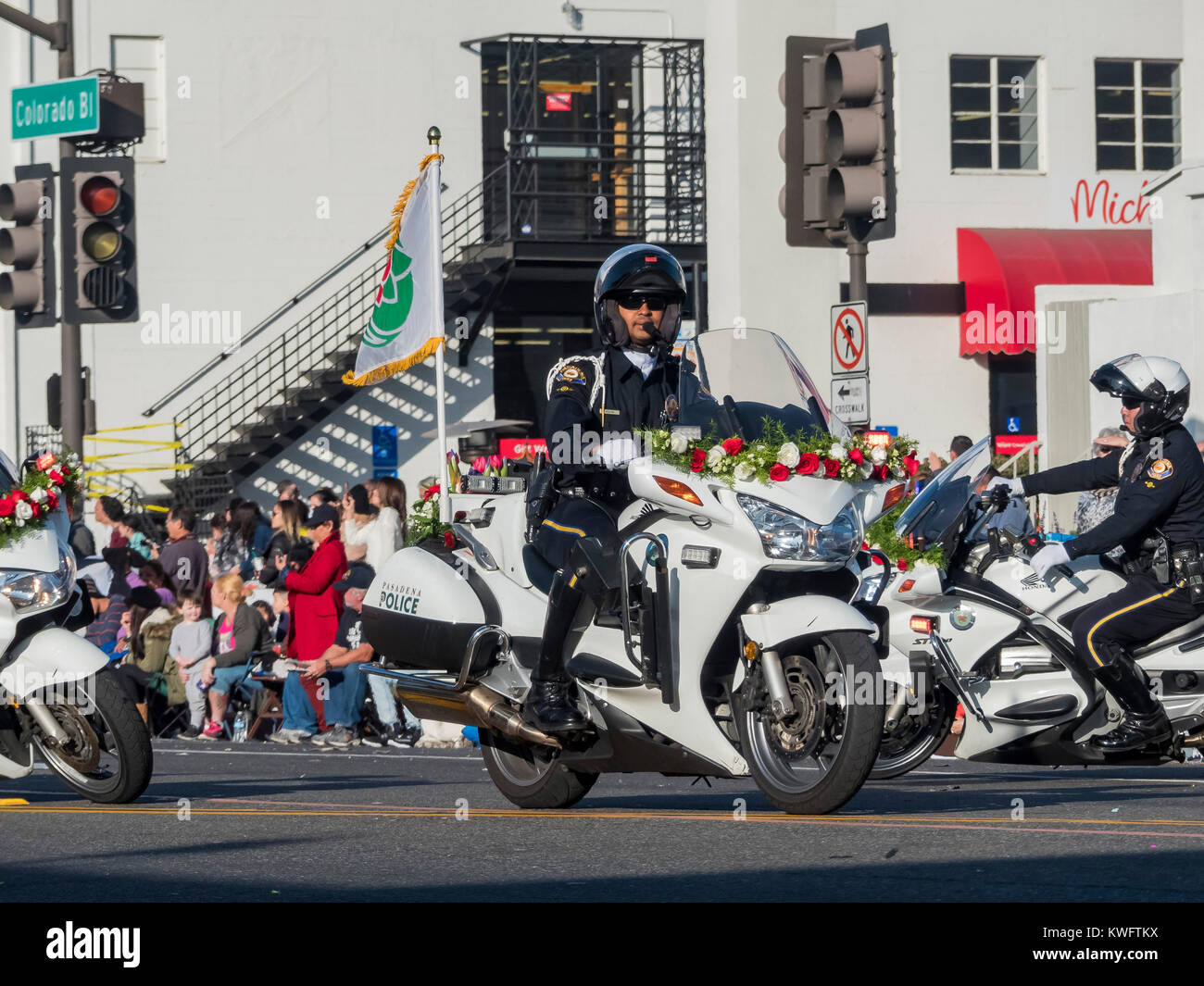 Pasadena, JAN 1: Pasadena Police decorated motor in the famous Rose ...