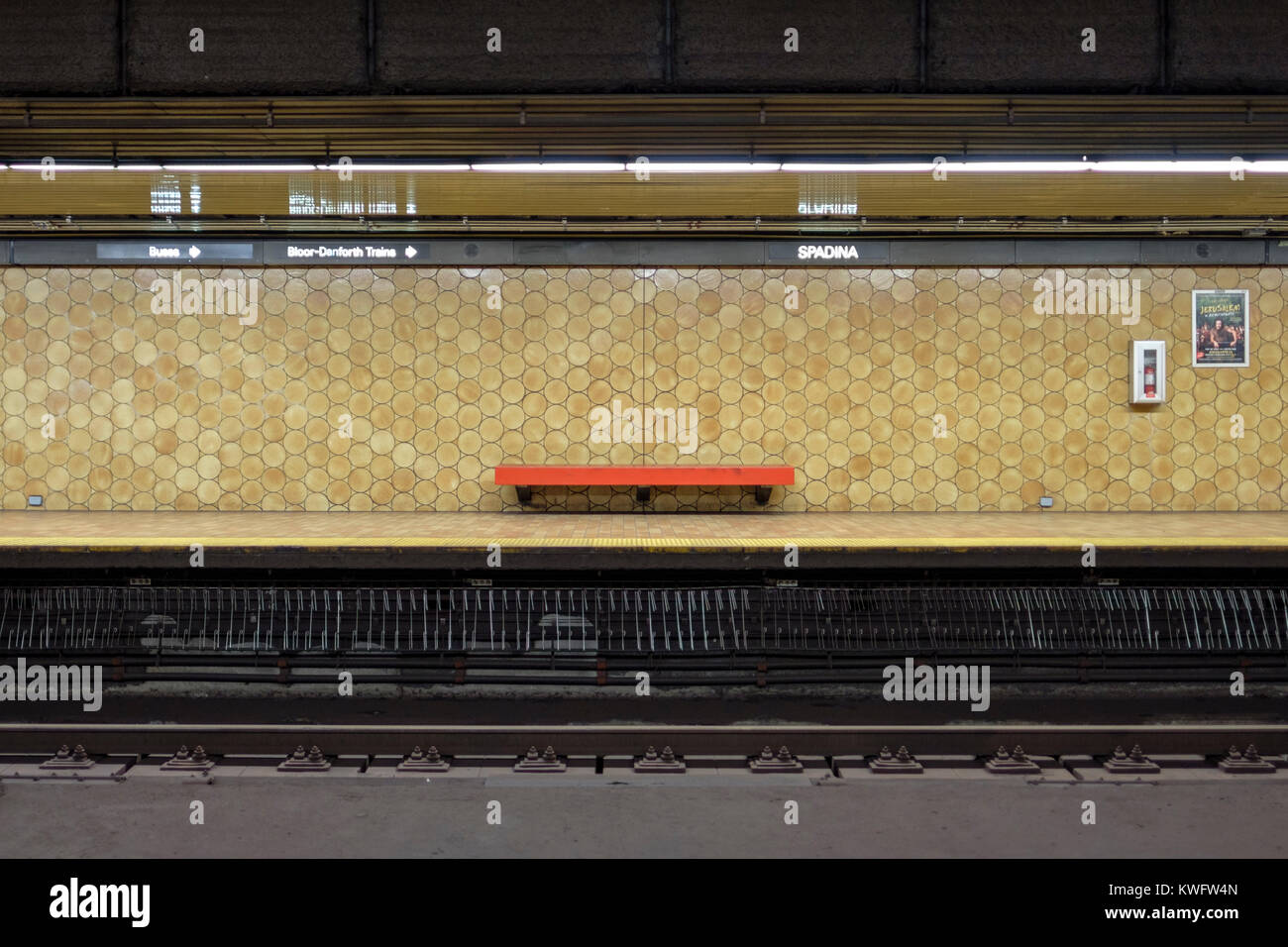 Empty Spadina Subway Station platform, downtown Toronto, Ontario ...