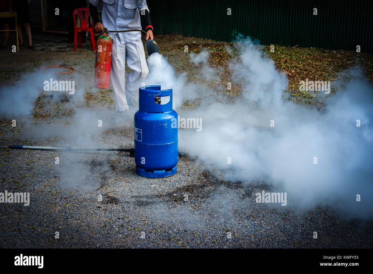fire safety tank in the factory Practice a fire drill outdoor Many ...
