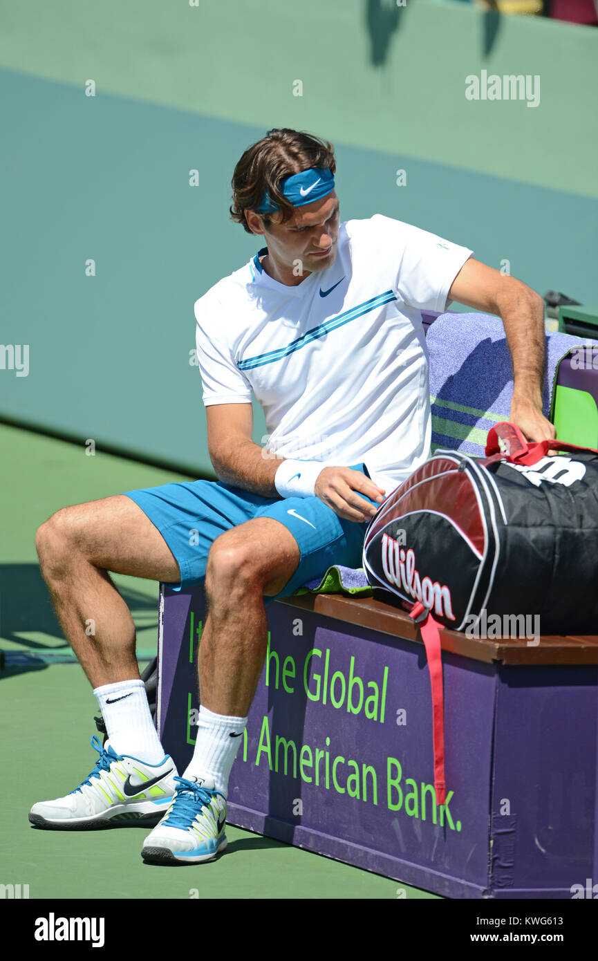 KEY BISCAYNE, FL - MARCH 24: Roger Federer of Switzerland in action ...