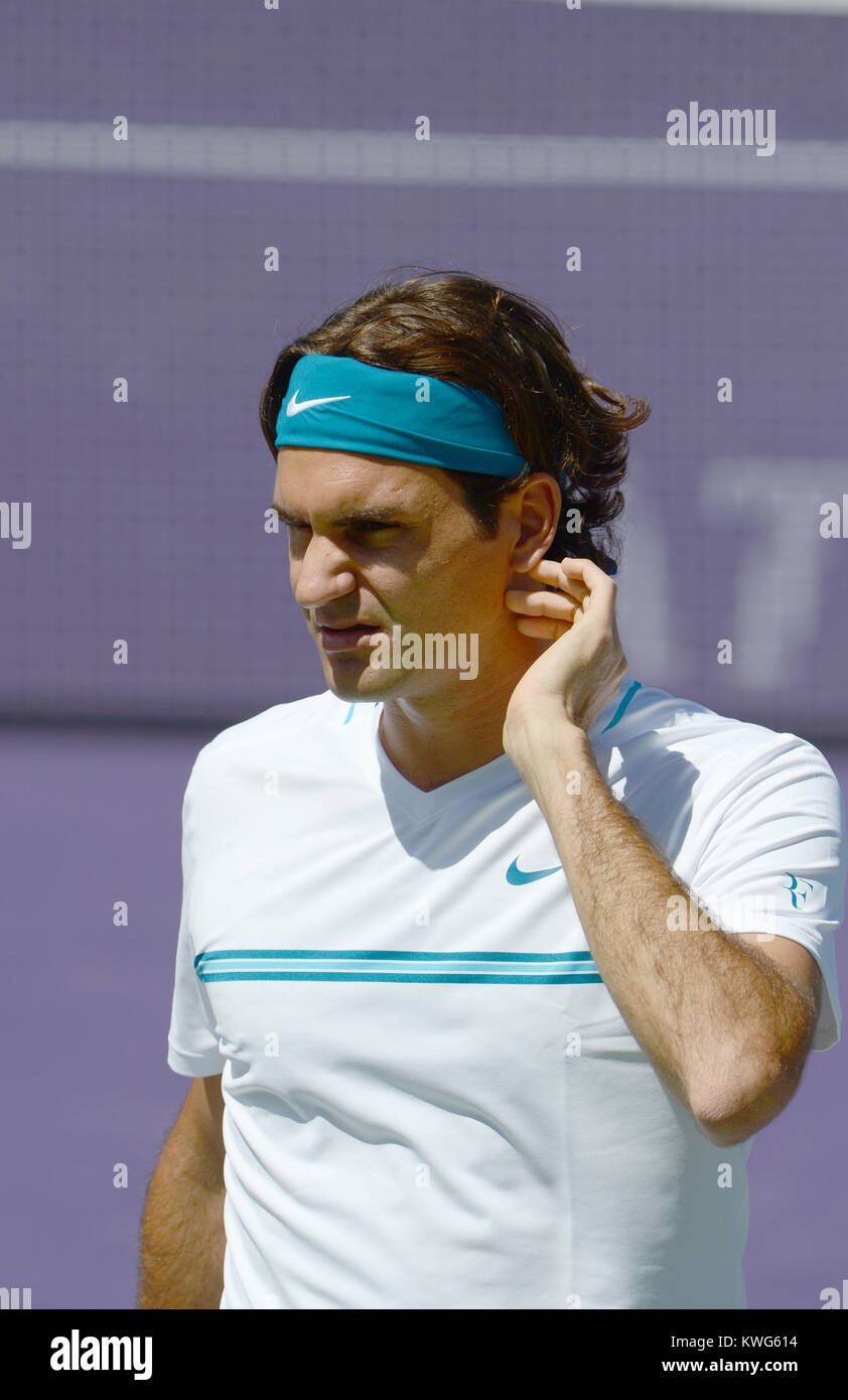 KEY BISCAYNE, FL - MARCH 24: Roger Federer of Switzerland in action ...