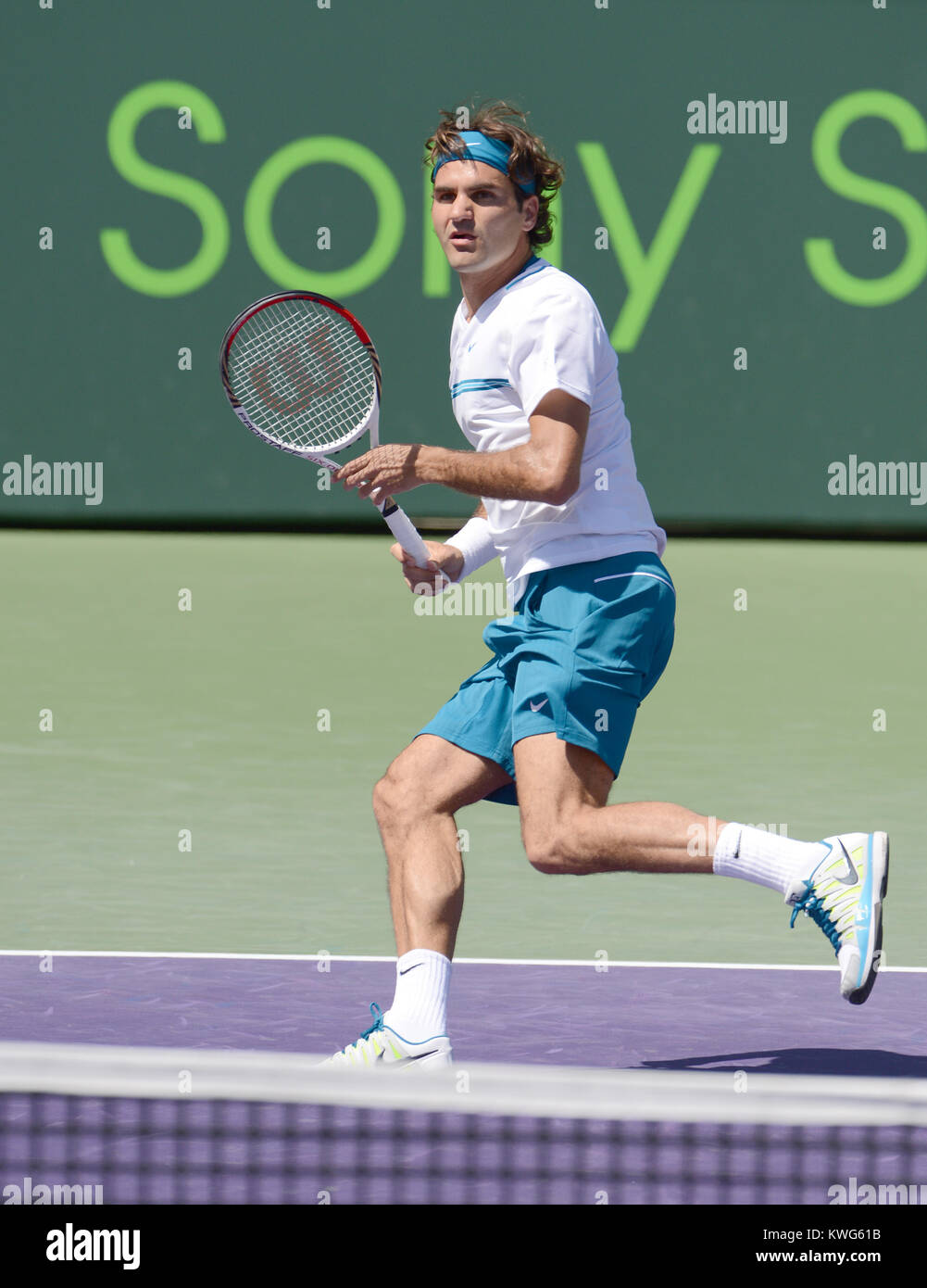 KEY BISCAYNE, FL - MARCH 24: Roger Federer of Switzerland in action ...