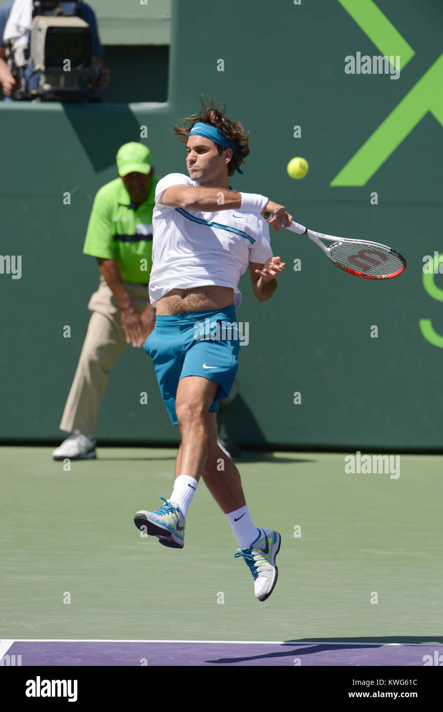 KEY BISCAYNE, FL - MARCH 24: Roger Federer of Switzerland in action ...