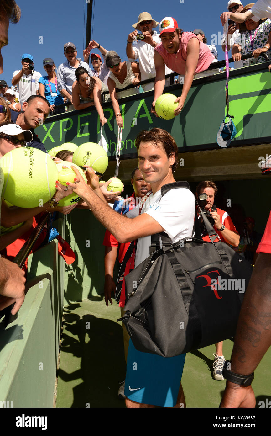 KEY BISCAYNE, FL - MARCH 24: Roger Federer of Switzerland in action ...
