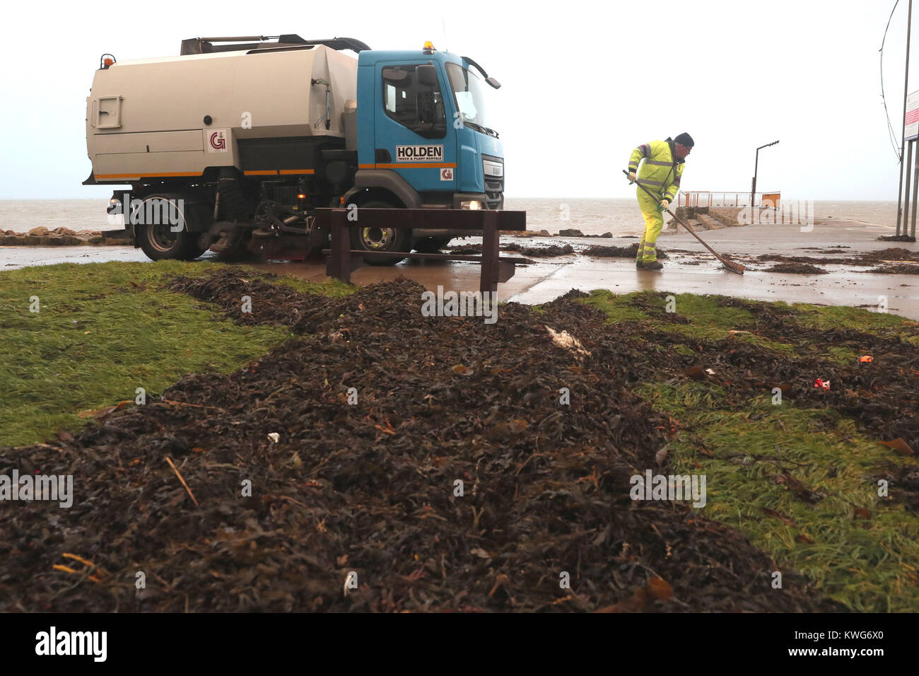 Seaweed is cleared from the Salthill Promenade, Galway, as Storm ...