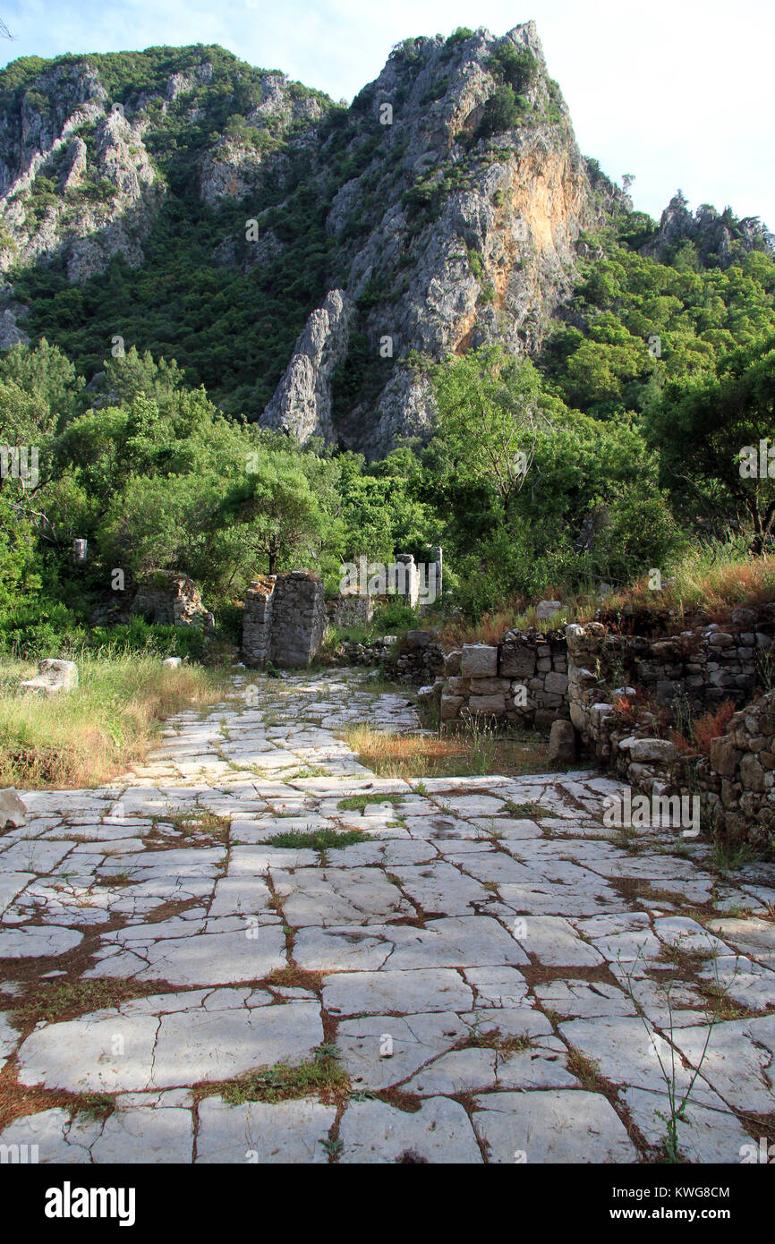 Mount and marble street in Olimpos, Turkey Stock Photo - Alamy