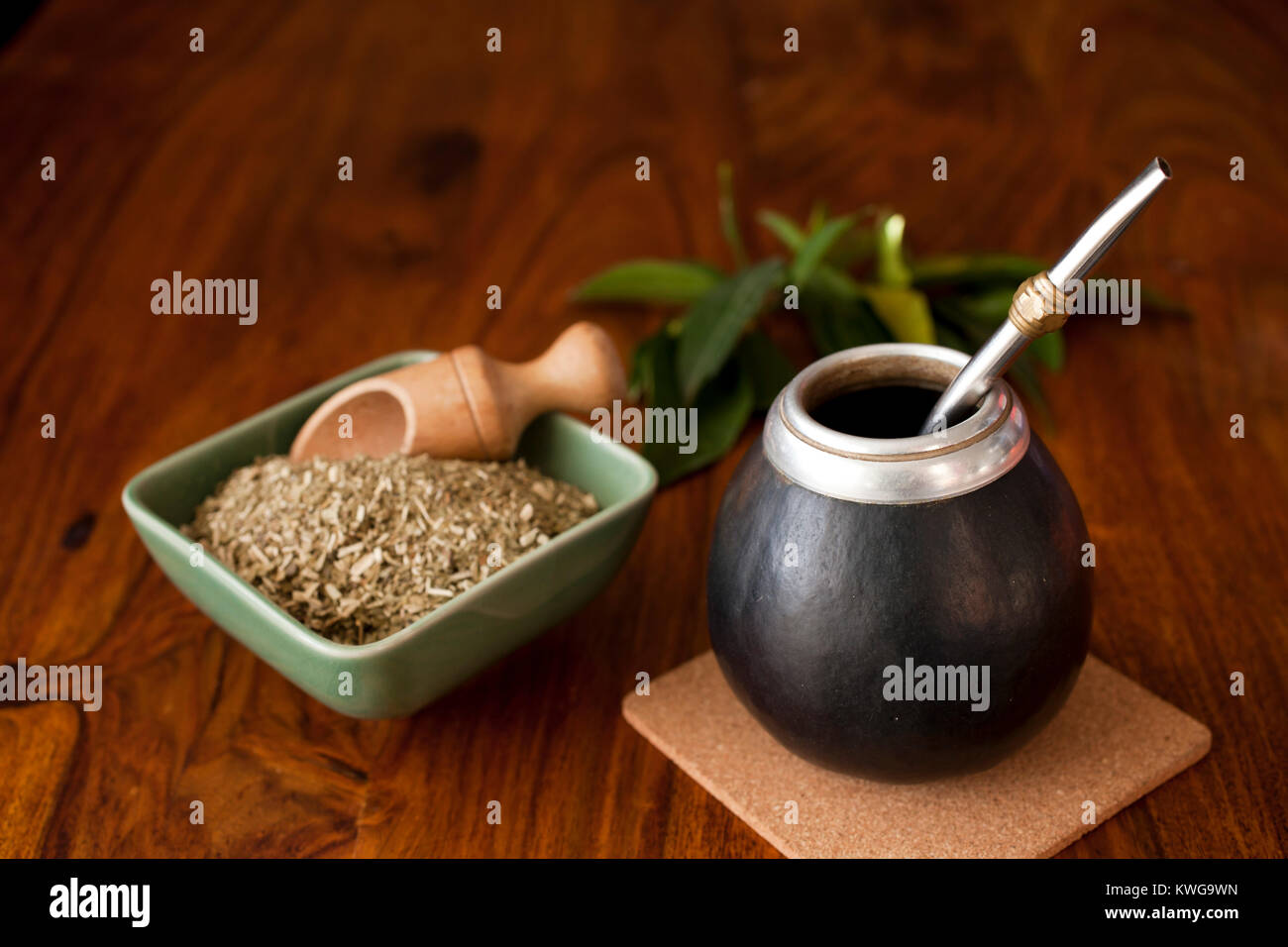 yerba mate in matero on a table Stock Photo - Alamy