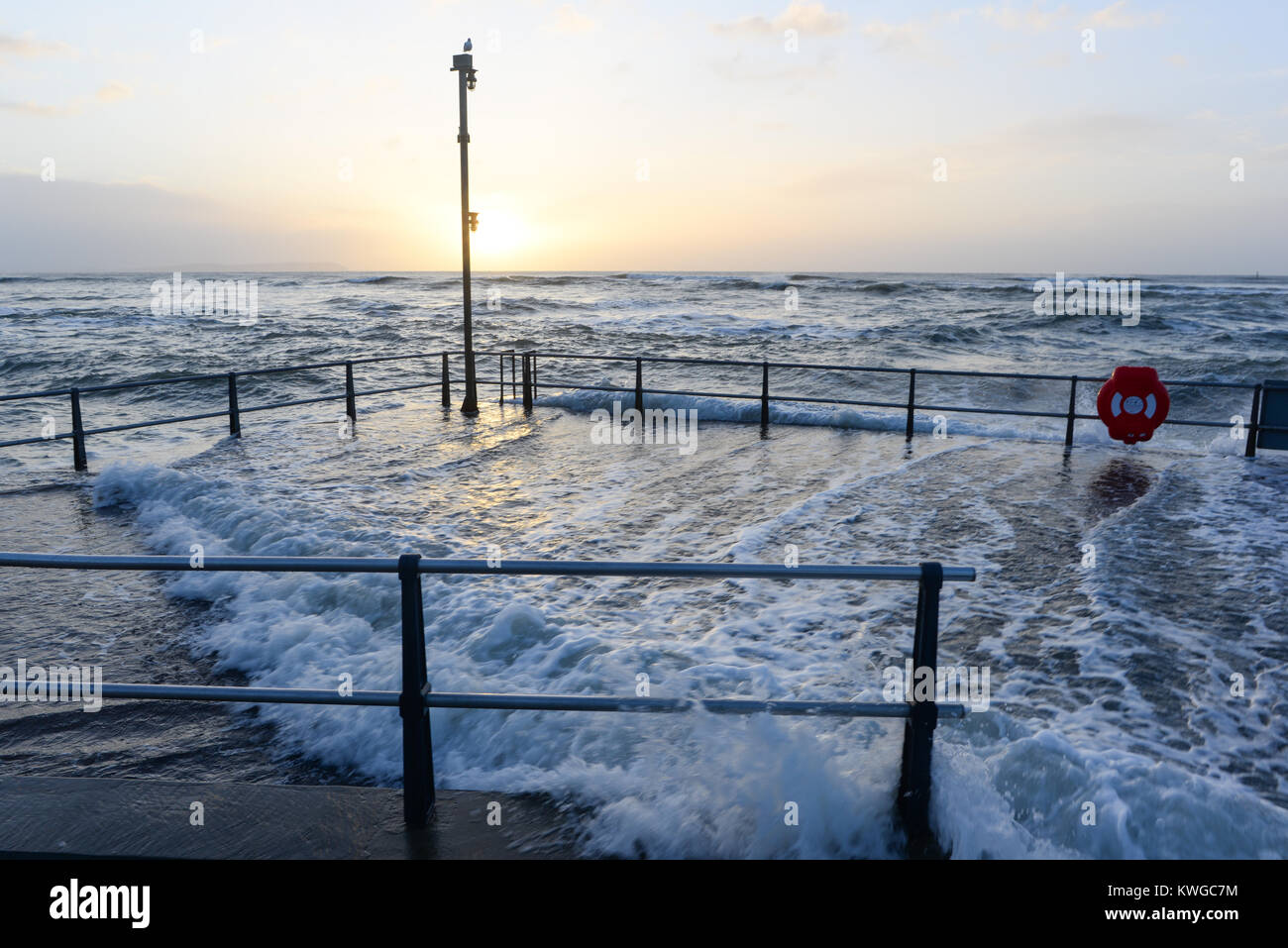 Storm Eleanor battering the south coast of England at Mudeford Quay ...