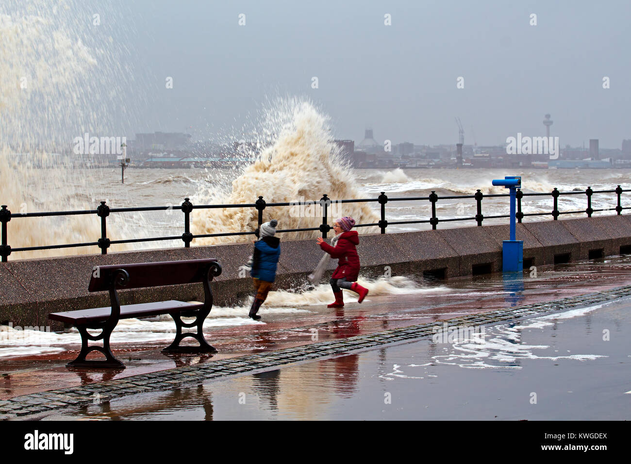Liverpool, UK, 3rd January 2018. UK Weather: Children playing ...
