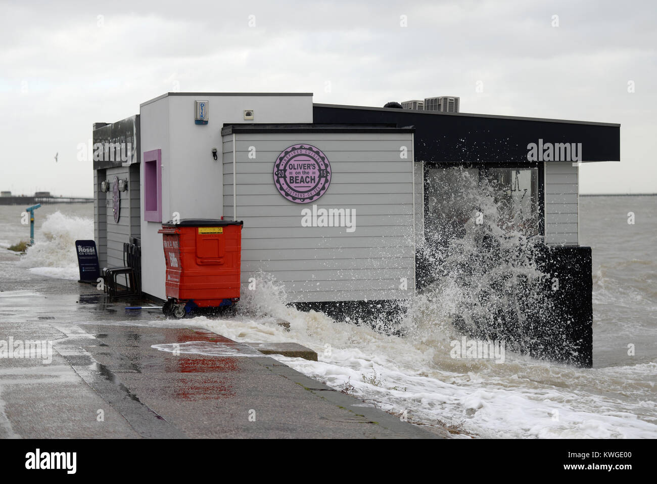 Storm Eleanor and a high tide pushed the Thames Estuary waves over the ...