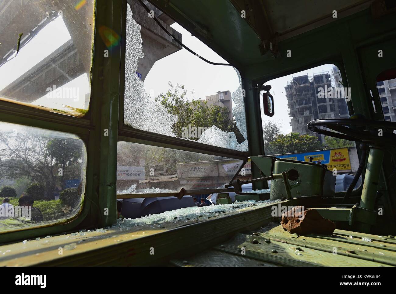 MUMBAI, INDIA - JANUARY 2: Dalit protesters vandalized BEST bus at ...