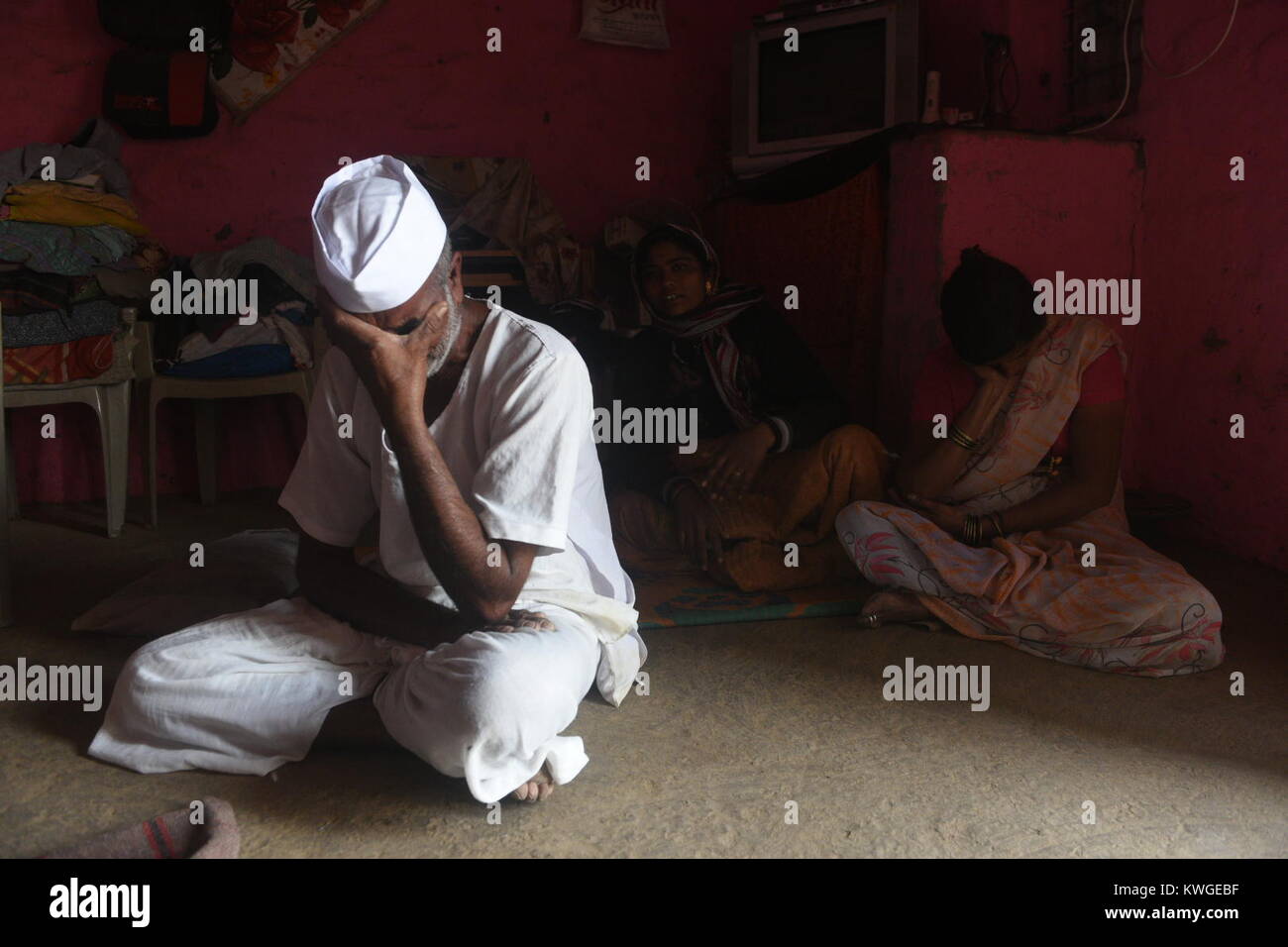PUNE, INDIA - JANUARY 2: Babaji Fatangad mourns on the death of his son ...