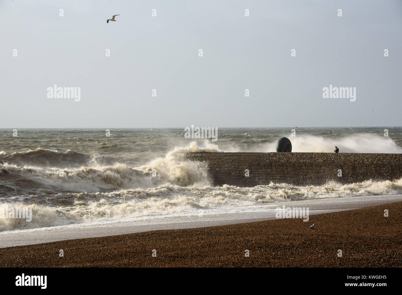 Brighton, UK. 03rd Jan, 2018. Dramatic seas looking west as Storm waves ...
