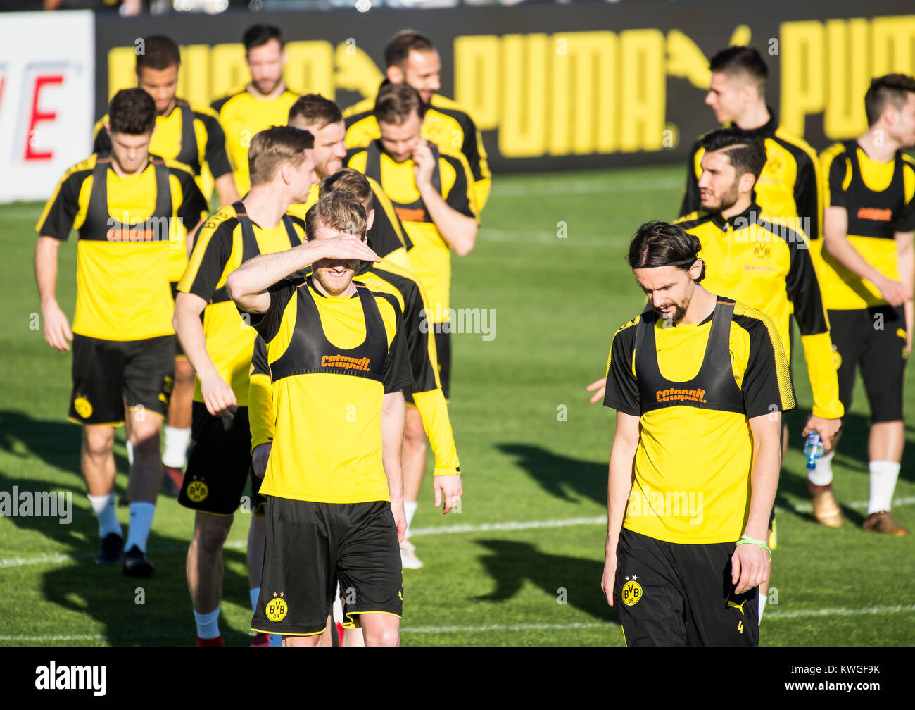 Marbella, Spain. 3rd Jan, 2018. Dortmund's team enters the field during ...
