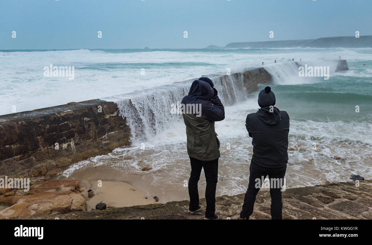 Sennen Cove, UK. 3rd Jan, 2018. Storm Eleanor Seen From Sennen Cove ...
