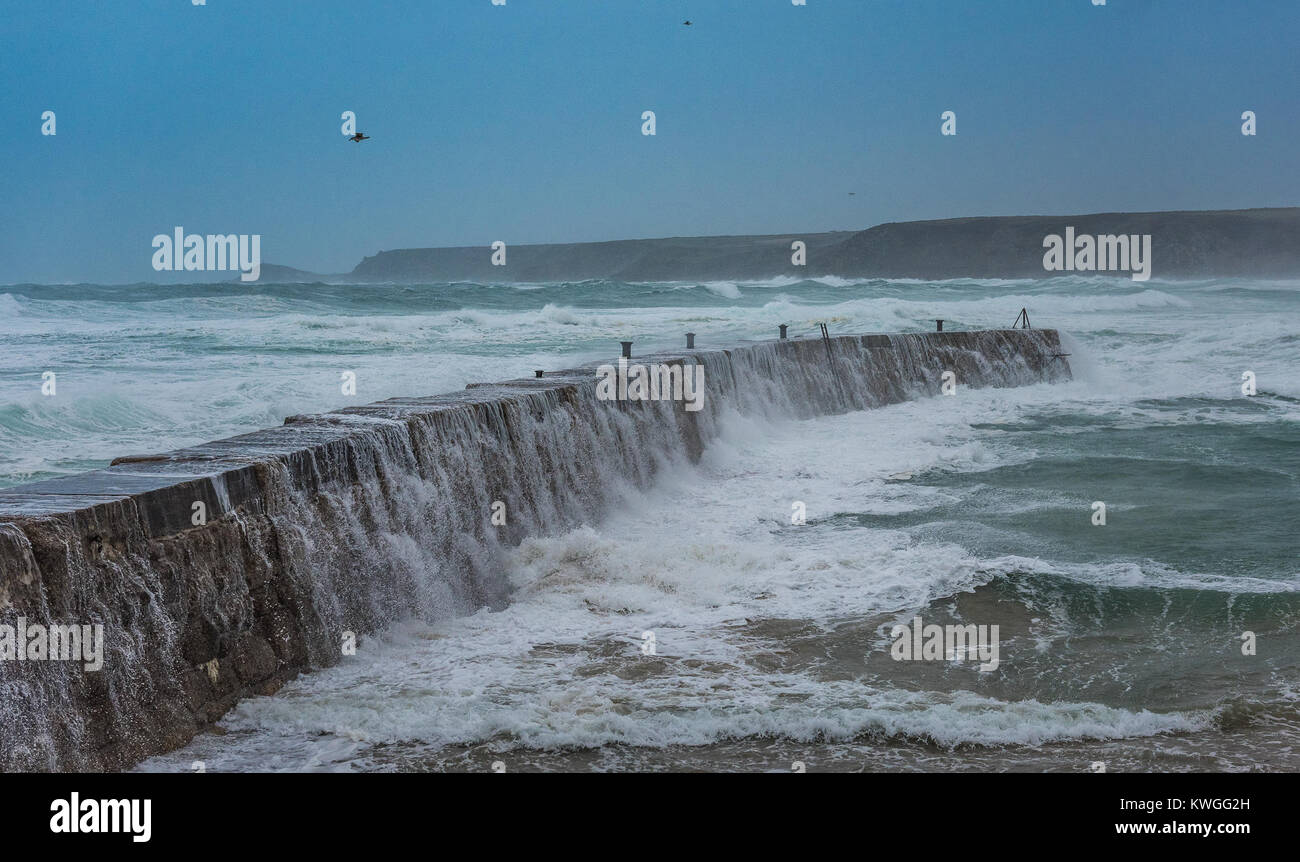 Sennen Cove, UK. 3rd Jan, 2018. Storm Eleanor Seen From Sennen Cove ...