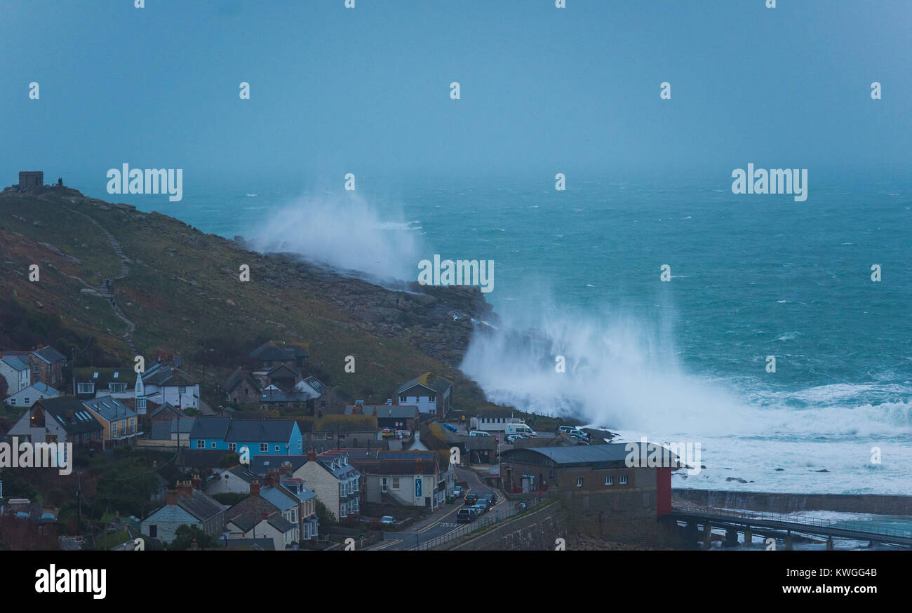 Sennen Cove, UK. 3rd Jan, 2018. Storm Eleanor Seen From Sennen Cove ...