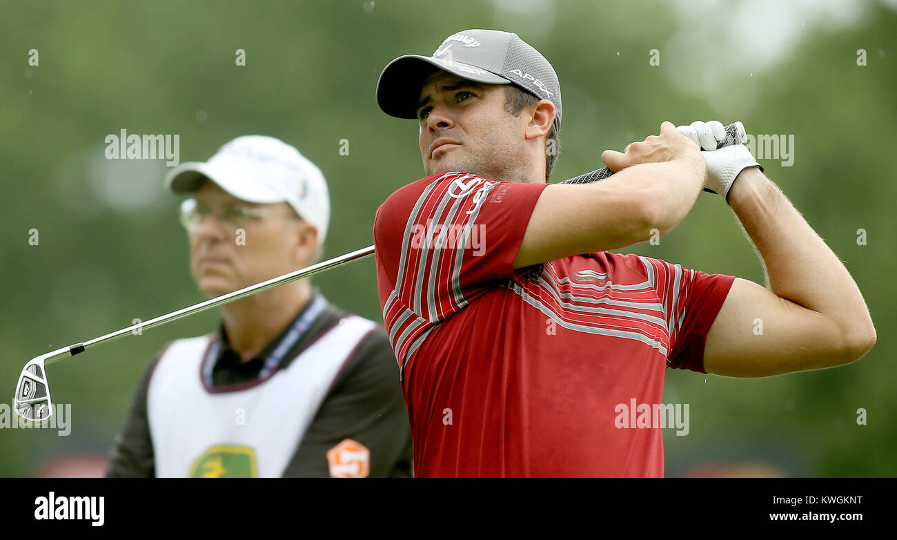 Silvis, Iowa, USA. 12th July, 2017. Wesley Bryan of Augusta, GA., hits ...