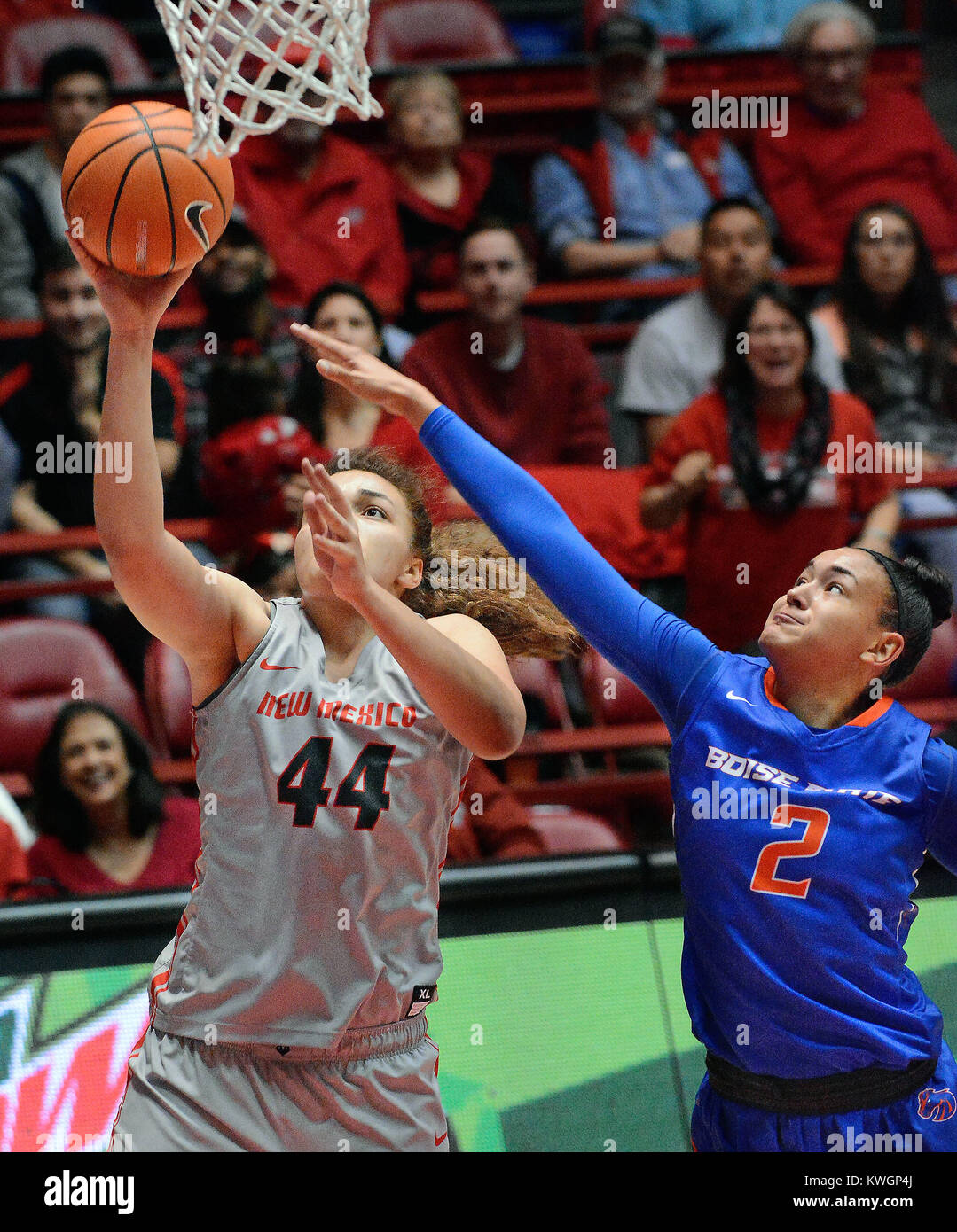 Albuquerque, NM, USA. 3rd Jan, 2018. UNM's #44 Jaisa Nunn lays up the ...
