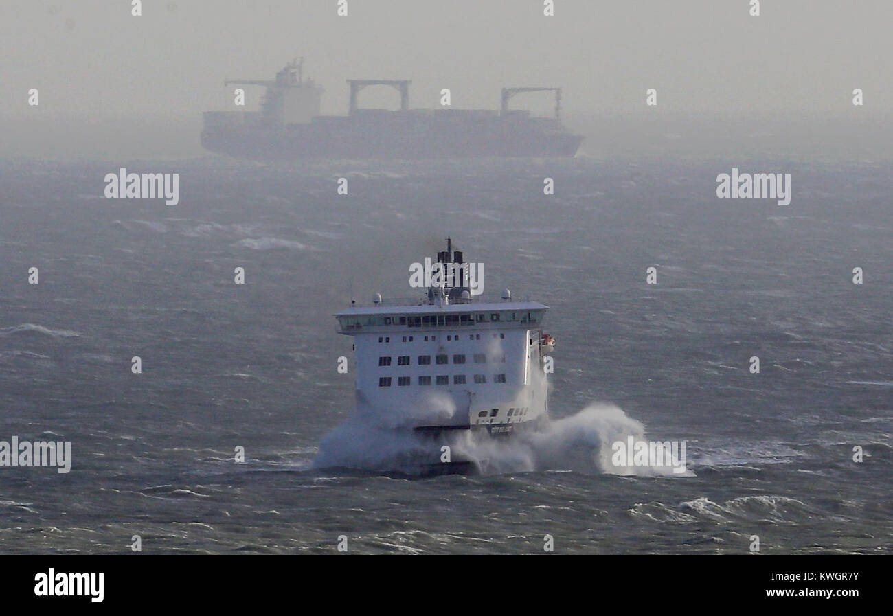 The DFDS Dover Seaways ferry crashes through waves as she arrives at ...