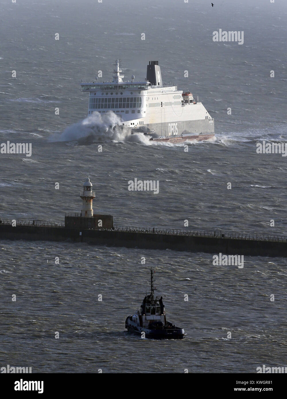 The DFDS Dover Seaways ferry crashes through waves as she arrives at ...