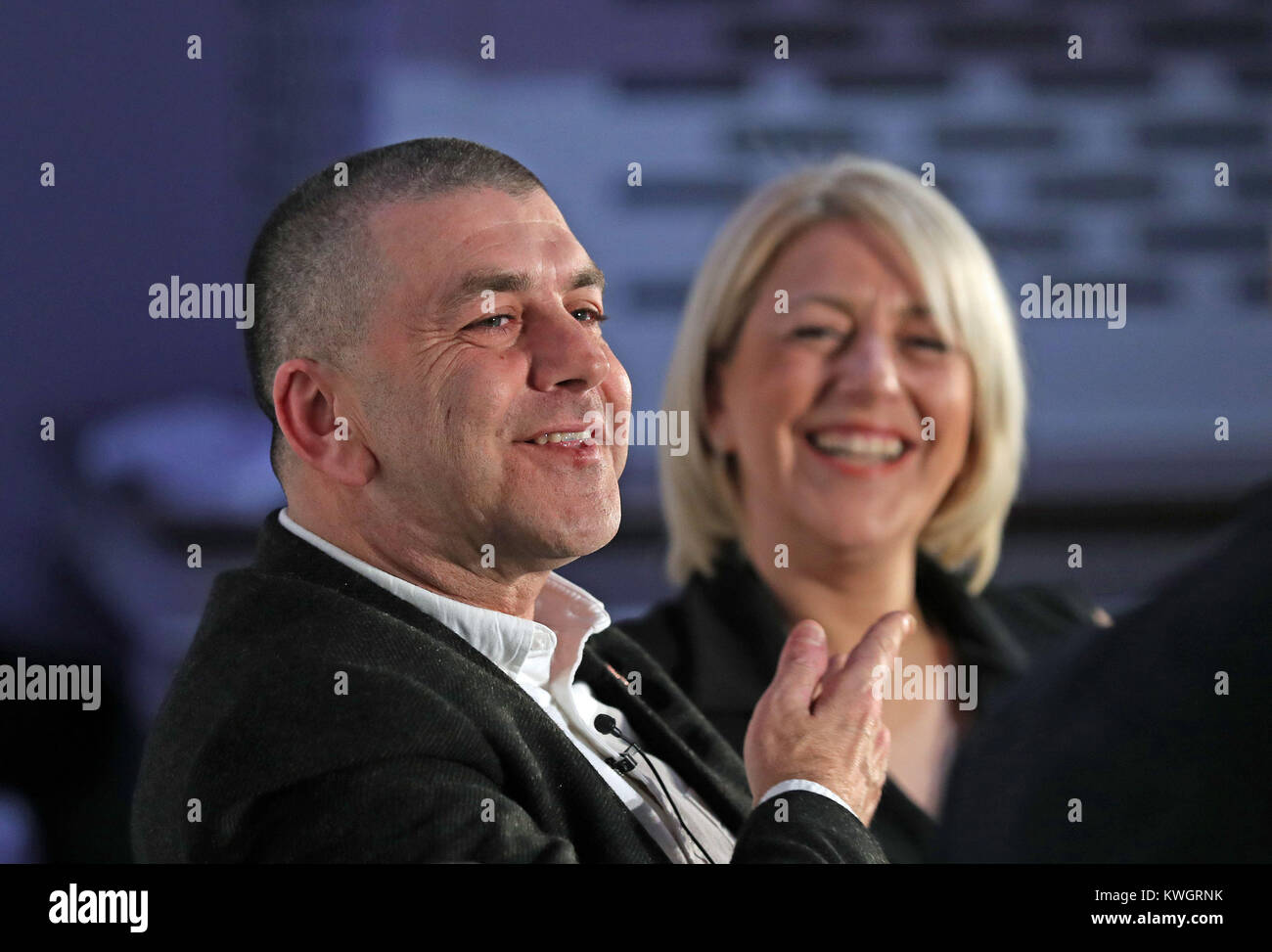 Taxi driver Amo Riselli, 50, with his sister Lisa during a photocall at ...