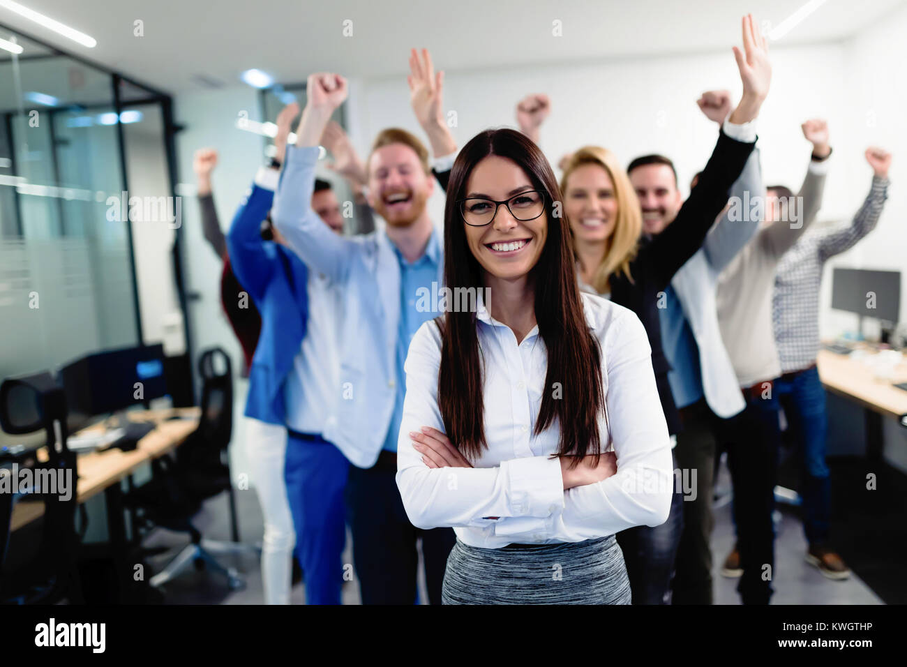 Successful team of young perspective businesspeople in office Stock ...