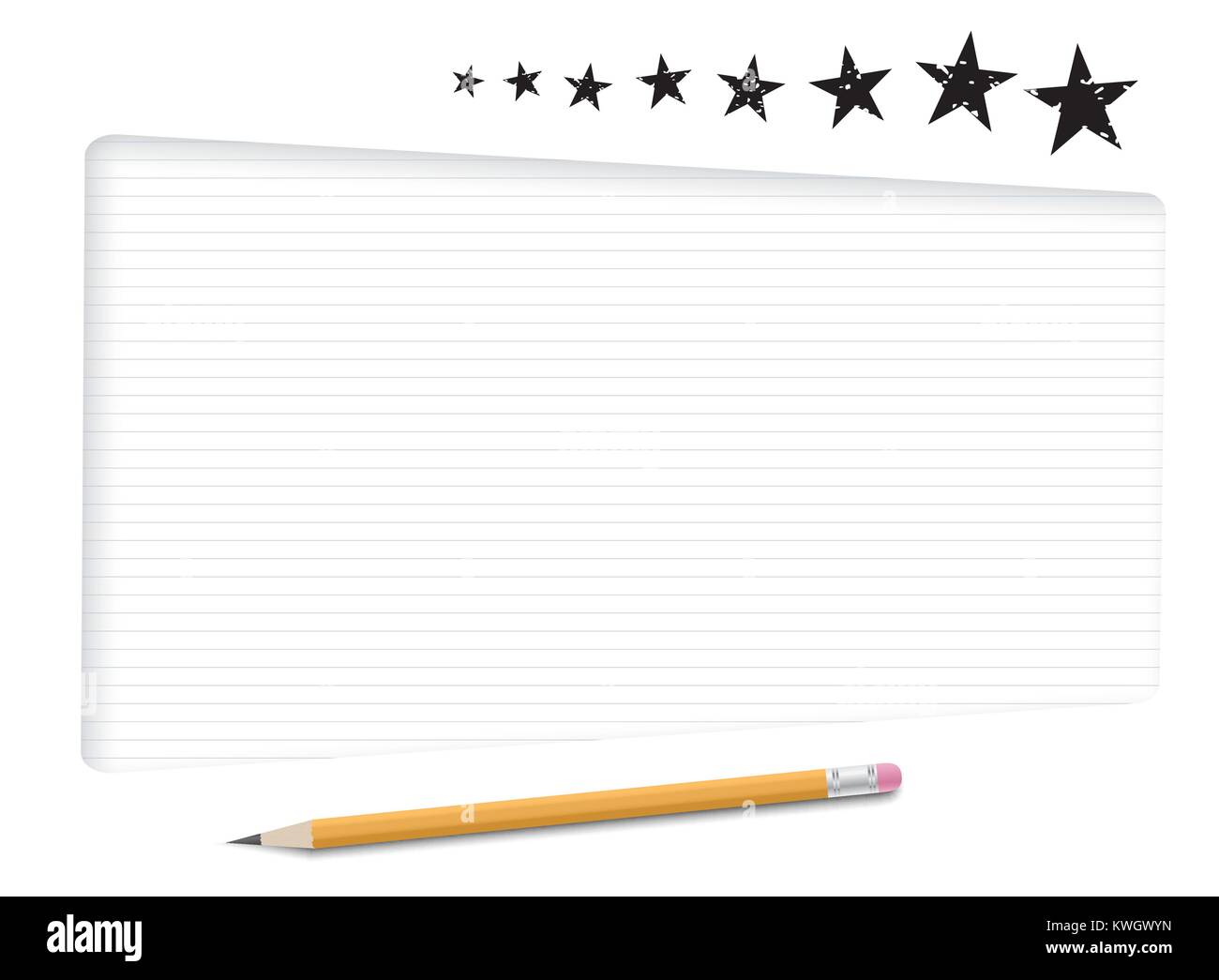 White text boxes, frame with lined paper for message, black stars and ...