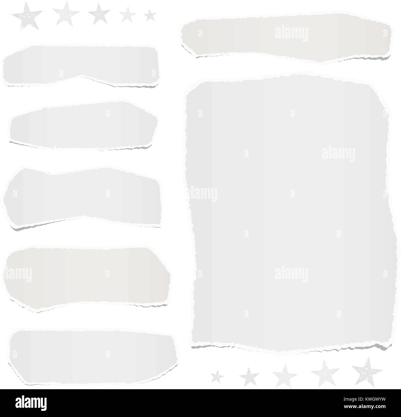 White ripped blank note paper strips and sheet for text or message ...