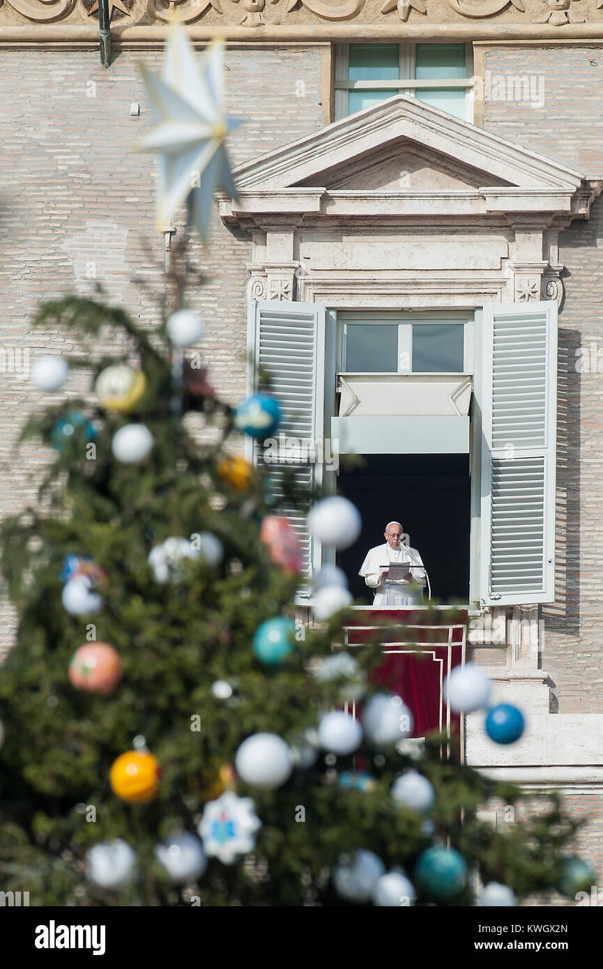 The Angelus noon prayer in St. Peter's Square at the Vatican. Featuring ...