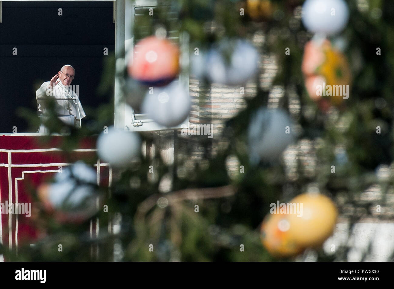 The Angelus noon prayer in St. Peter's Square at the Vatican. Featuring ...